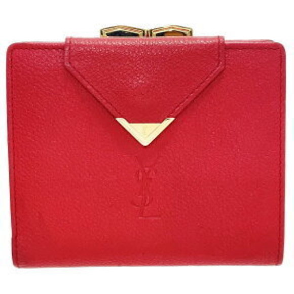 Saint Laurent | Bags | Yves Saint Laurent Wallet Logo Leather Red ...
